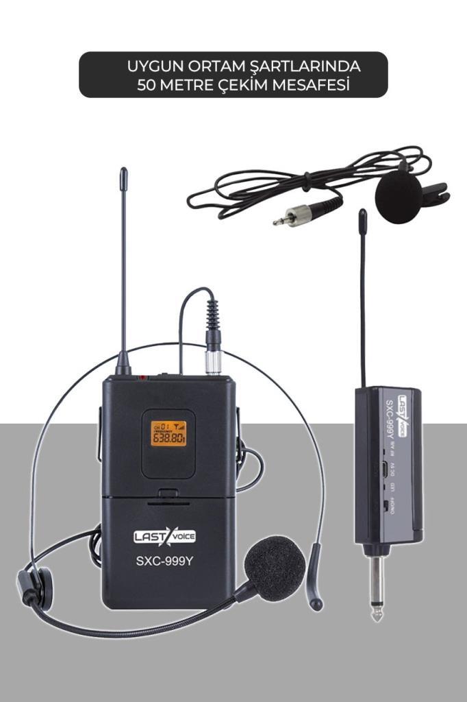 Lastvoice SXC-999Y Şarjlı Telsiz Kablosuz Headset Yaka Mikrofonu (UHF Sabit Kanal)