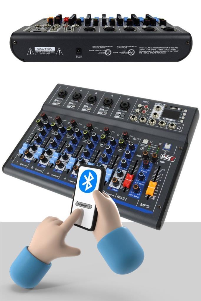 Midex MDX-07FXU 7 Kanal Ses Mikseri Deck Mikser (Kayıt USB Efekt)