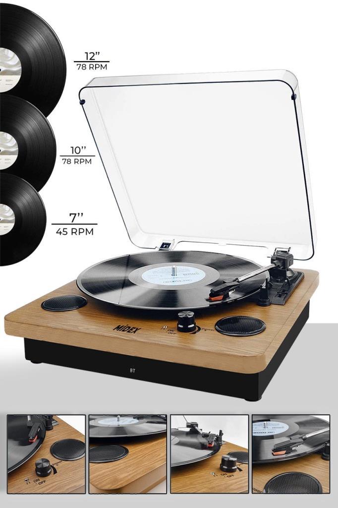 Midex Mtx-256 Nostaljik Pikap Plak Çalar (Şarjlı Bluetooth Aux ...