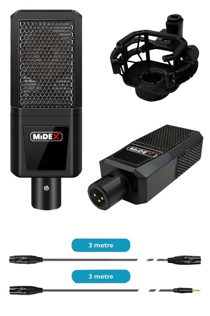 Midex MX-2020 Set Phantom Power Condenser Stüdyo Mikrofon Kayıt Paketi